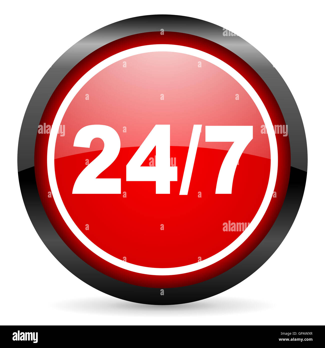 24/7 round red glossy icon on white background Stock Photo - Alamy