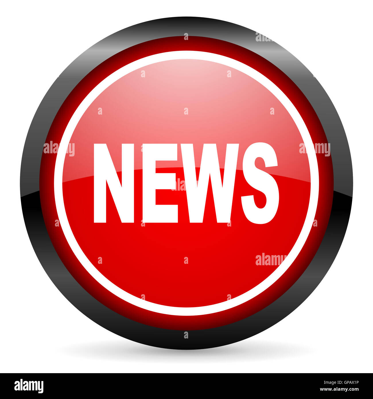news round red glossy icon on white background Stock Photo - Alamy