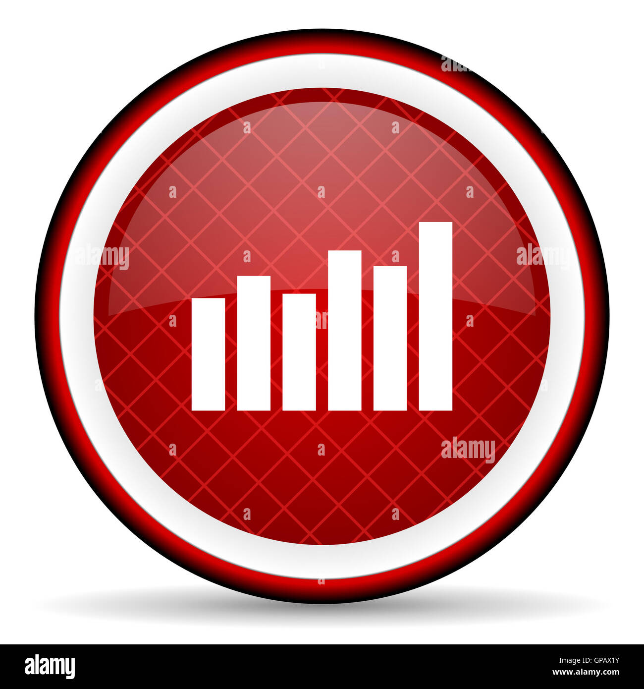 bar graph red glossy icon on white background Stock Photo - Alamy