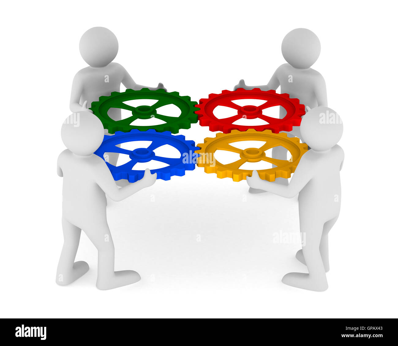 four man with color gear on white background. Isolated 3D image Stock ...
