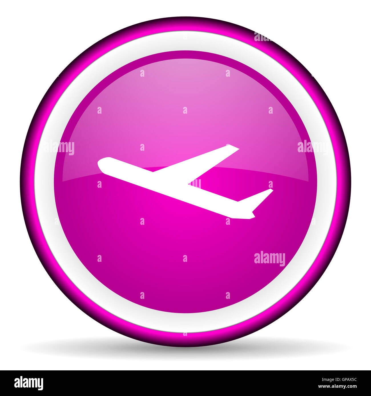airplane violet glossy icon on white background Stock Photo - Alamy