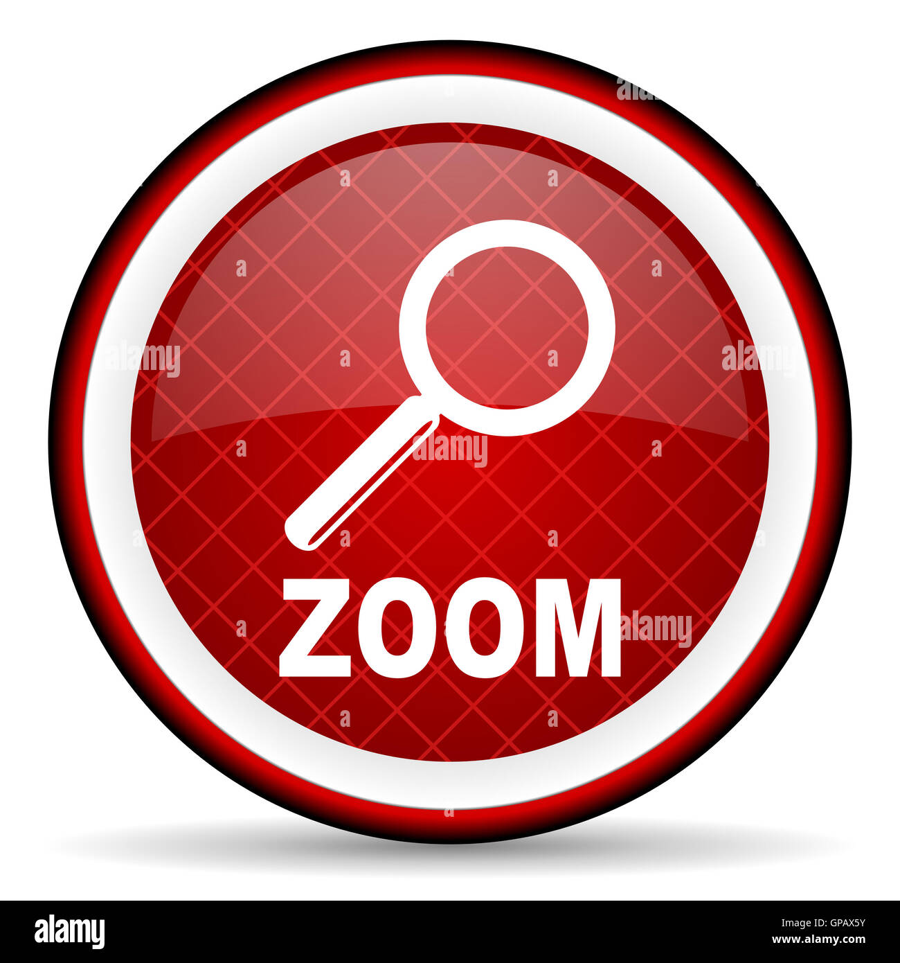 zoom red glossy icon on white background Stock Photo - Alamy