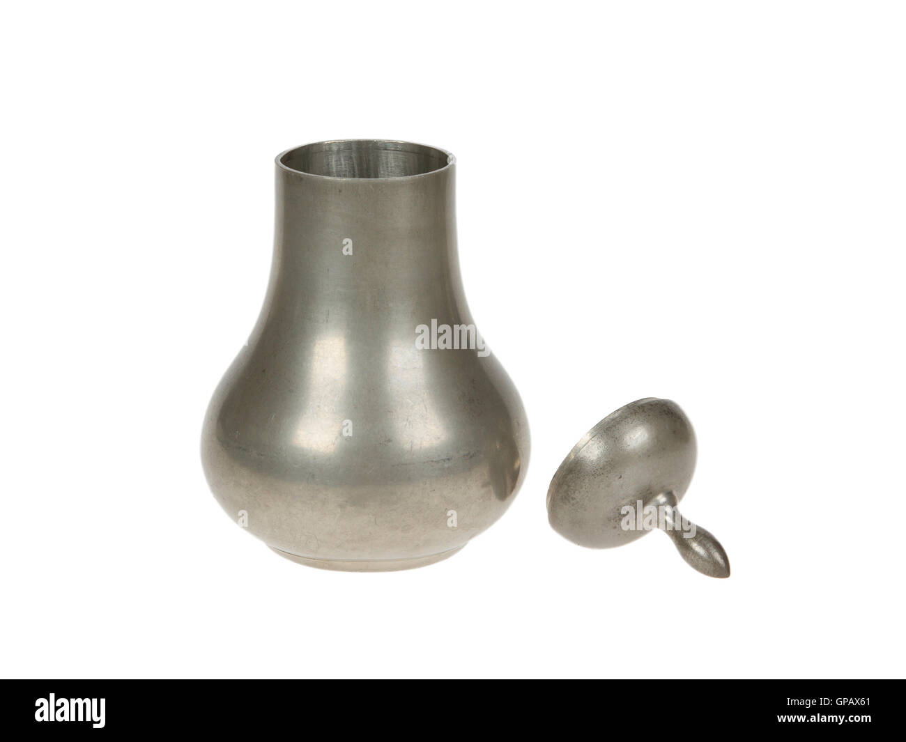 Very old tin sugar pot full of scratches Stock Photo - Alamy