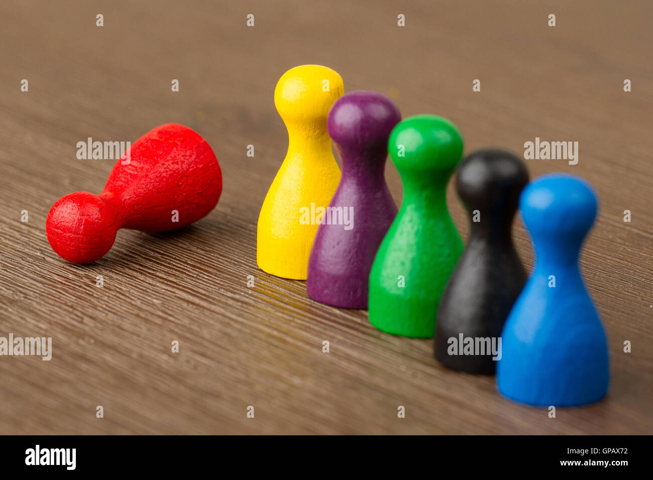 Six colored pawns isolated Stock Photo - Alamy