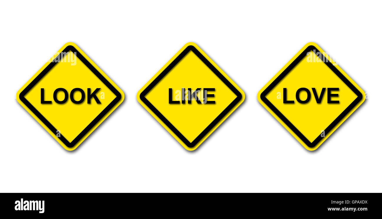 look, like, love sign on white background Stock Photo - Alamy