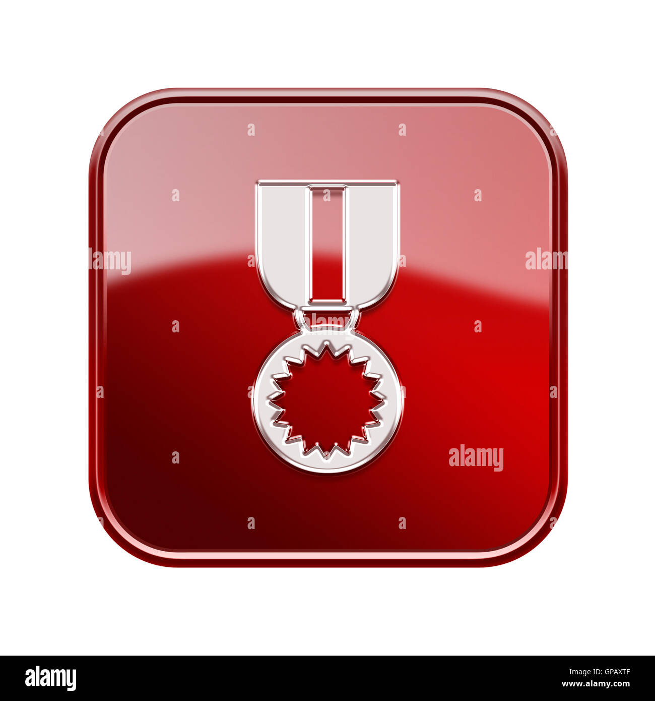 medal icon glossy red, isolated on white background Stock Photo - Alamy