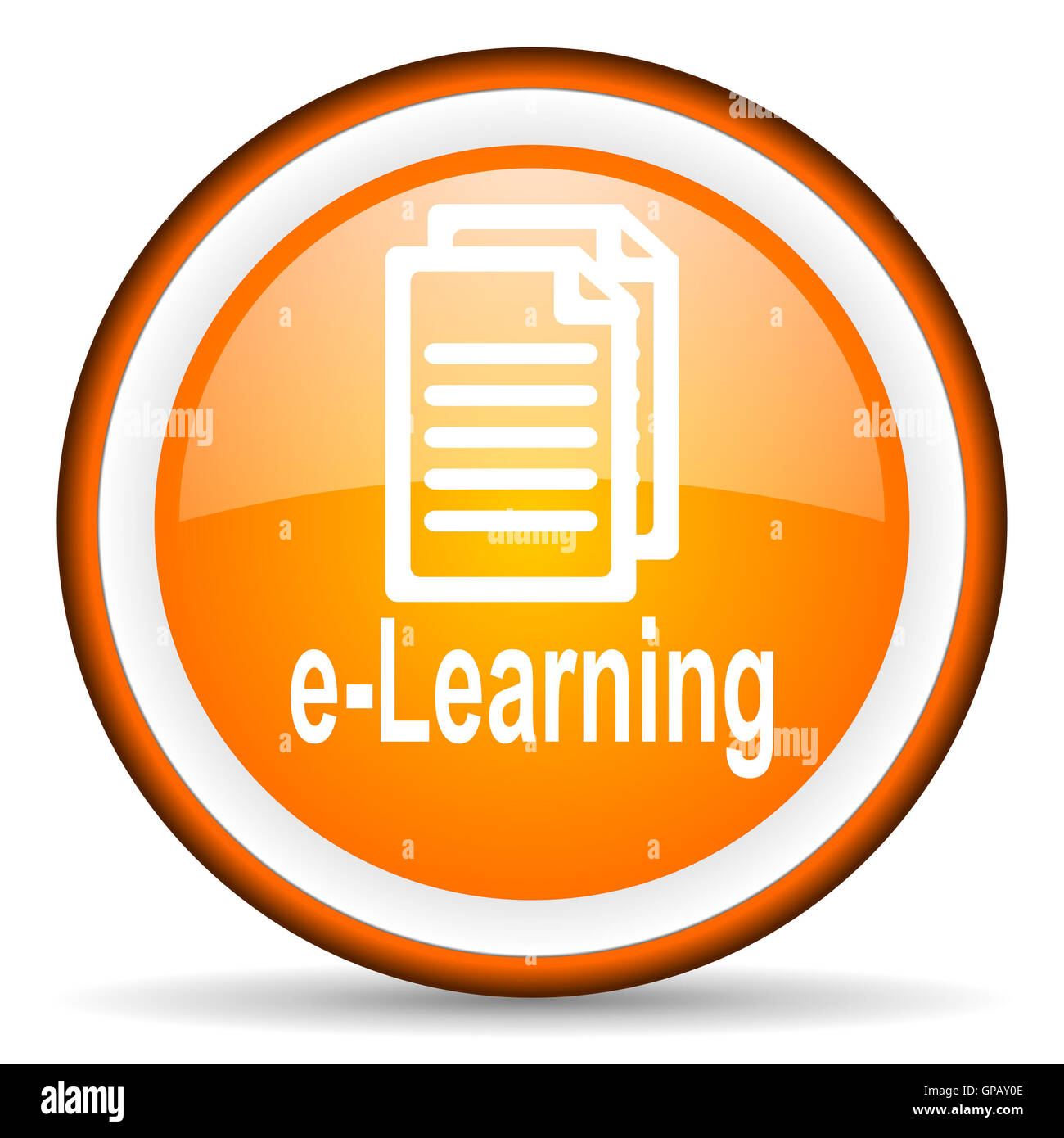 e-learning orange glossy circle icon on white background Stock Photo ...