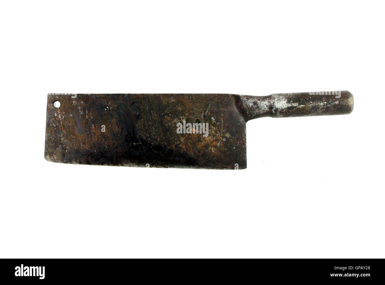 Old rusty meat cleaver on white Stock Photo - Alamy
