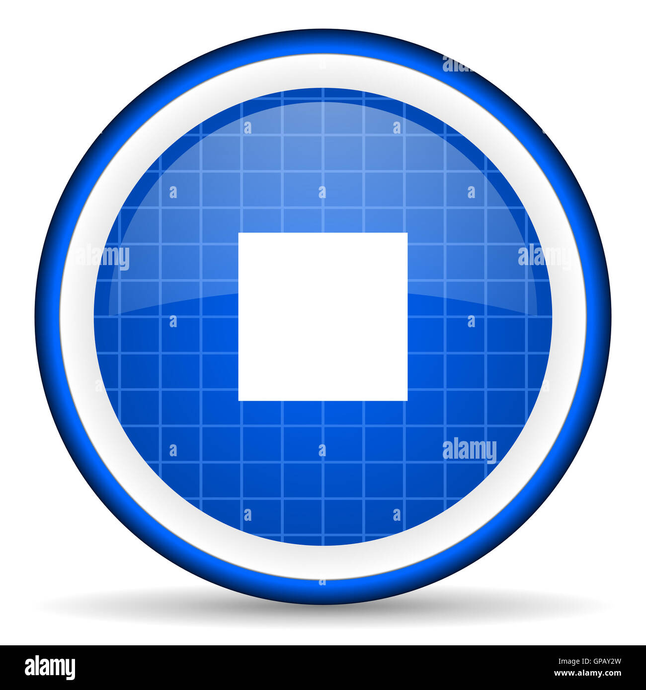 stop blue glossy icon on white background Stock Photo - Alamy