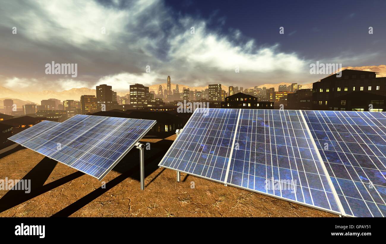 Solar power panels in city Stock Photo - Alamy