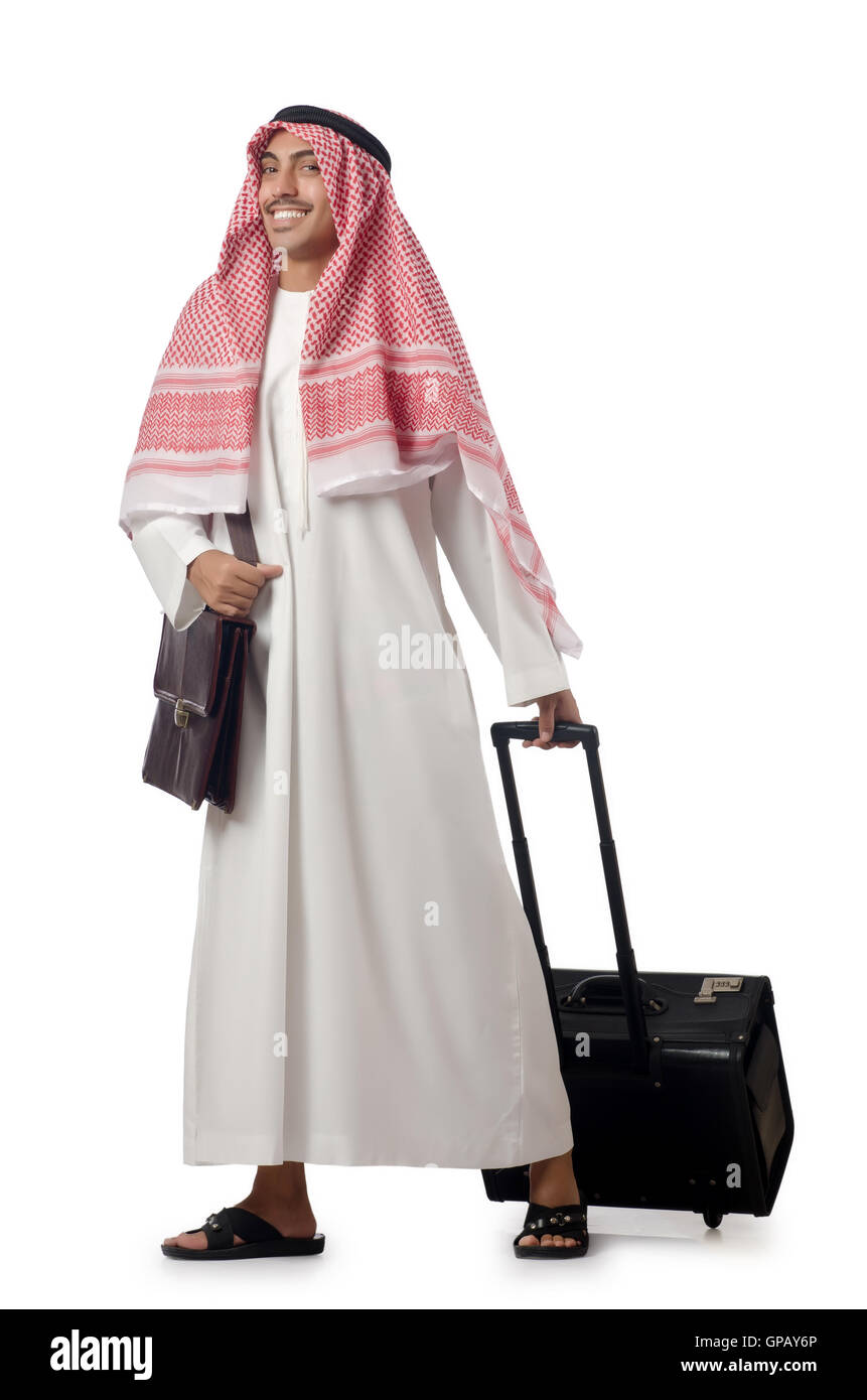 Arab on his travel with suitcase Stock Photo - Alamy