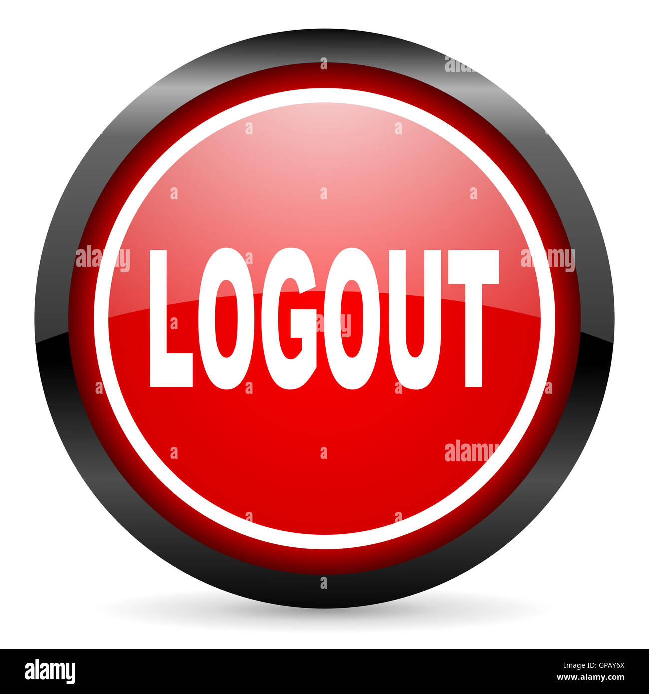 logout round red glossy icon on white background Stock Photo - Alamy