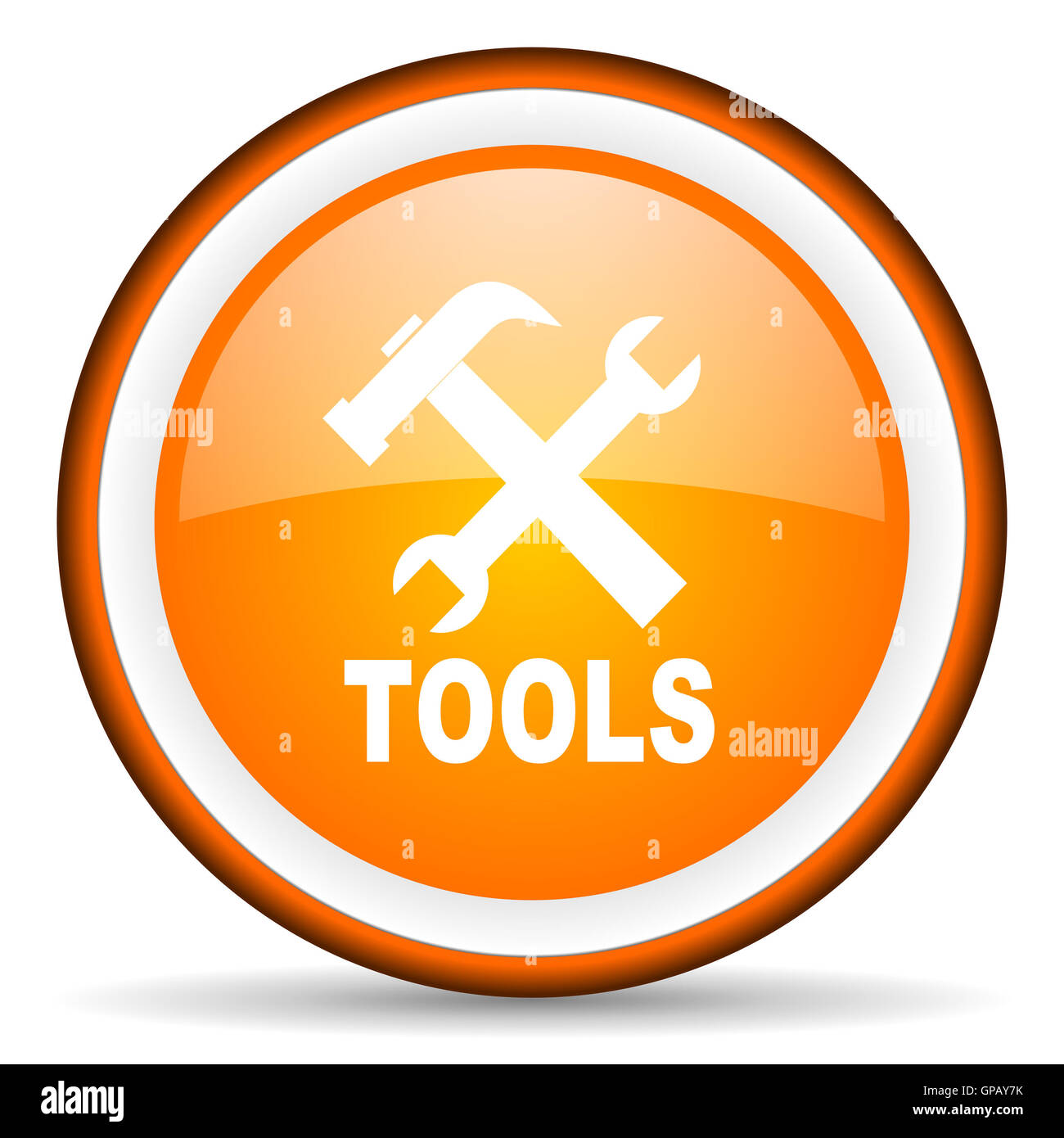 tools orange glossy circle icon on white background Stock Photo - Alamy