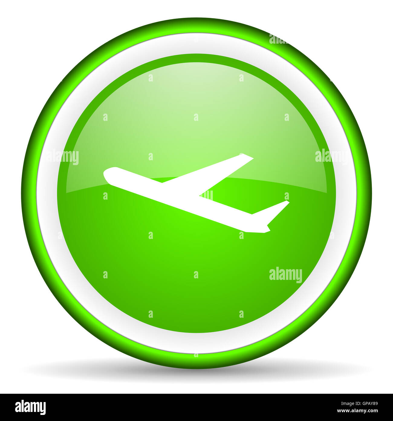 airplane green glossy icon on white background Stock Photo - Alamy