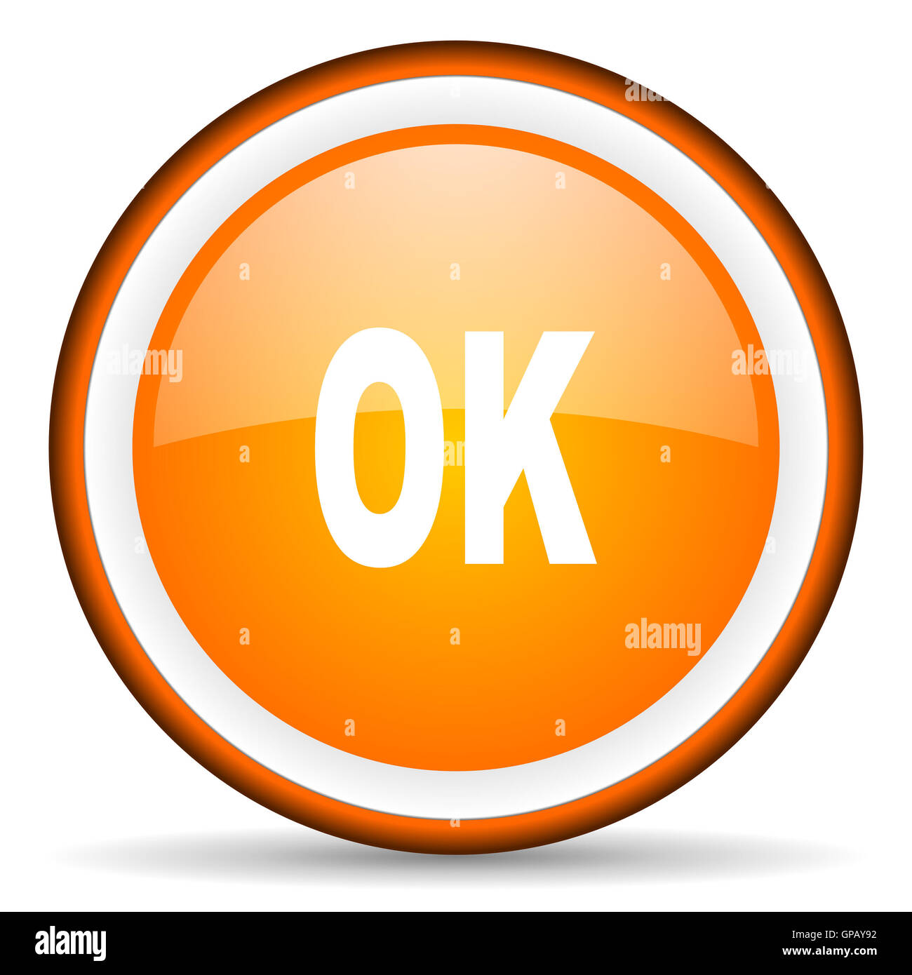 ok orange glossy circle icon on white background Stock Photo - Alamy