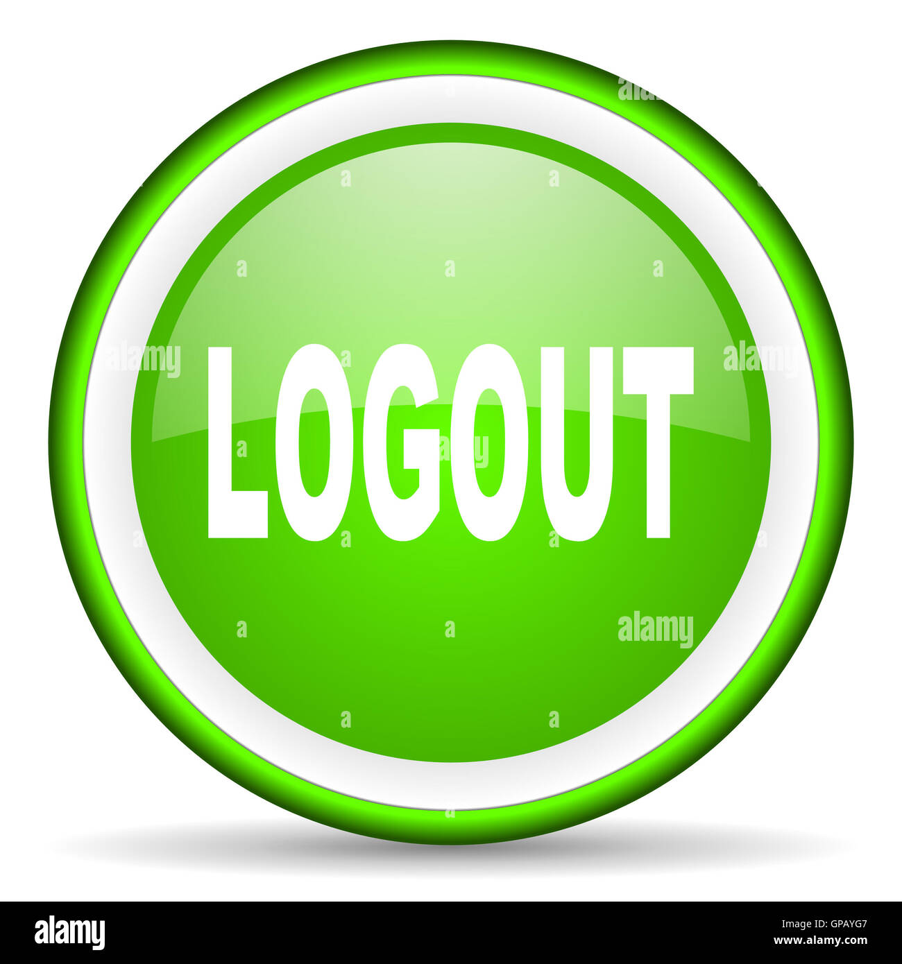 logout green glossy icon on white background Stock Photo - Alamy