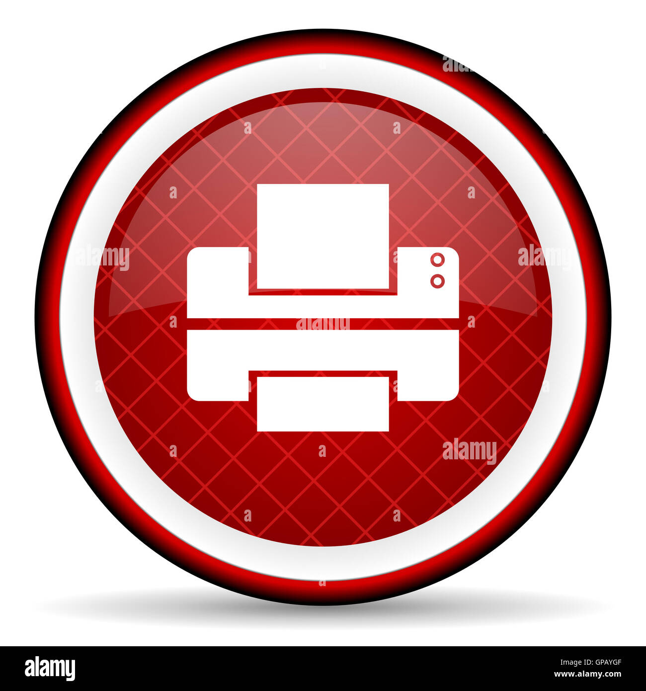 printer red glossy icon on white background Stock Photo - Alamy