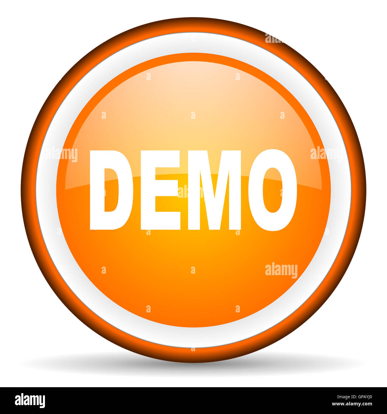 demo orange glossy circle icon on white background Stock Photo - Alamy