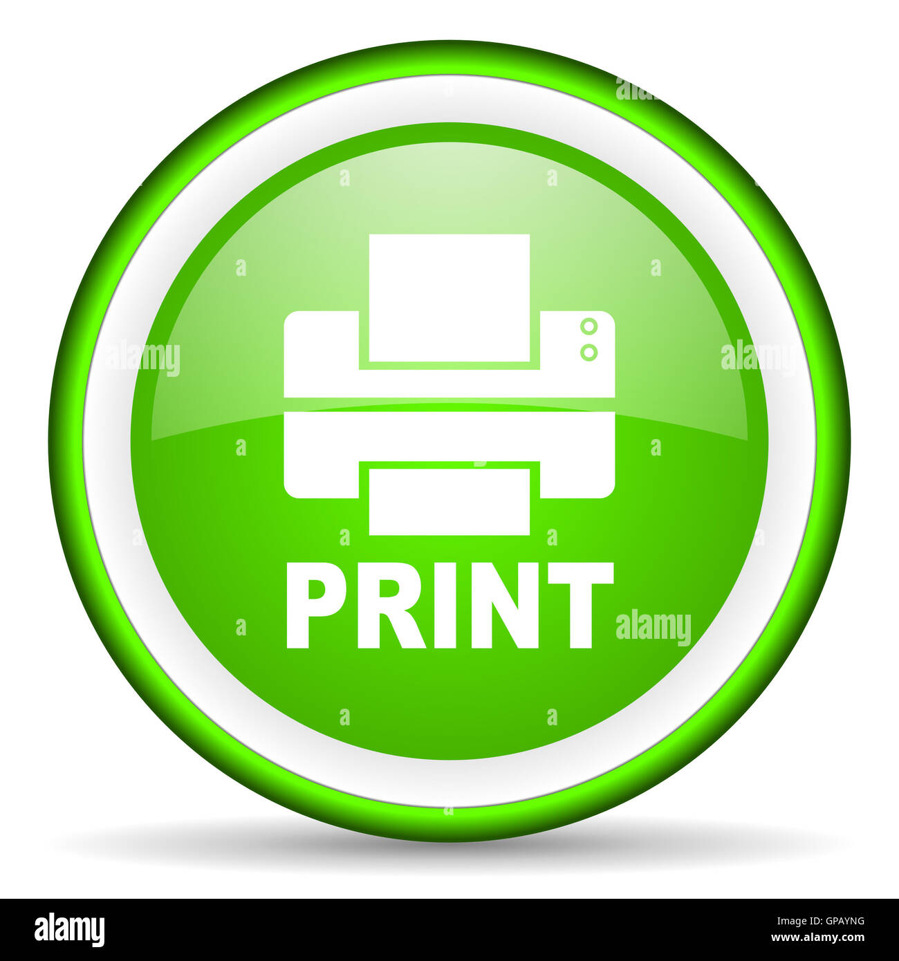 print green glossy icon on white background Stock Photo - Alamy