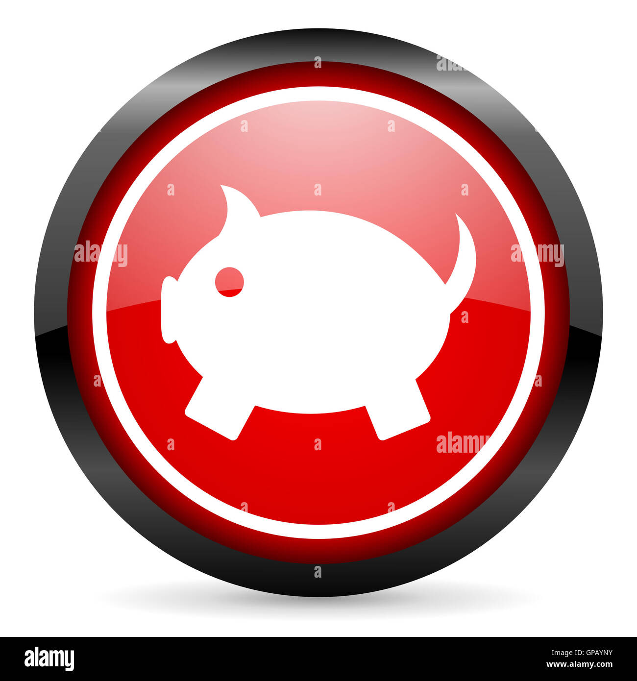 piggy bank round red glossy icon on white background Stock Photo - Alamy