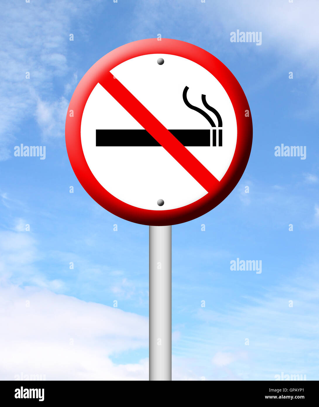 3D no smoking sign with blue sky Stock Photo - Alamy