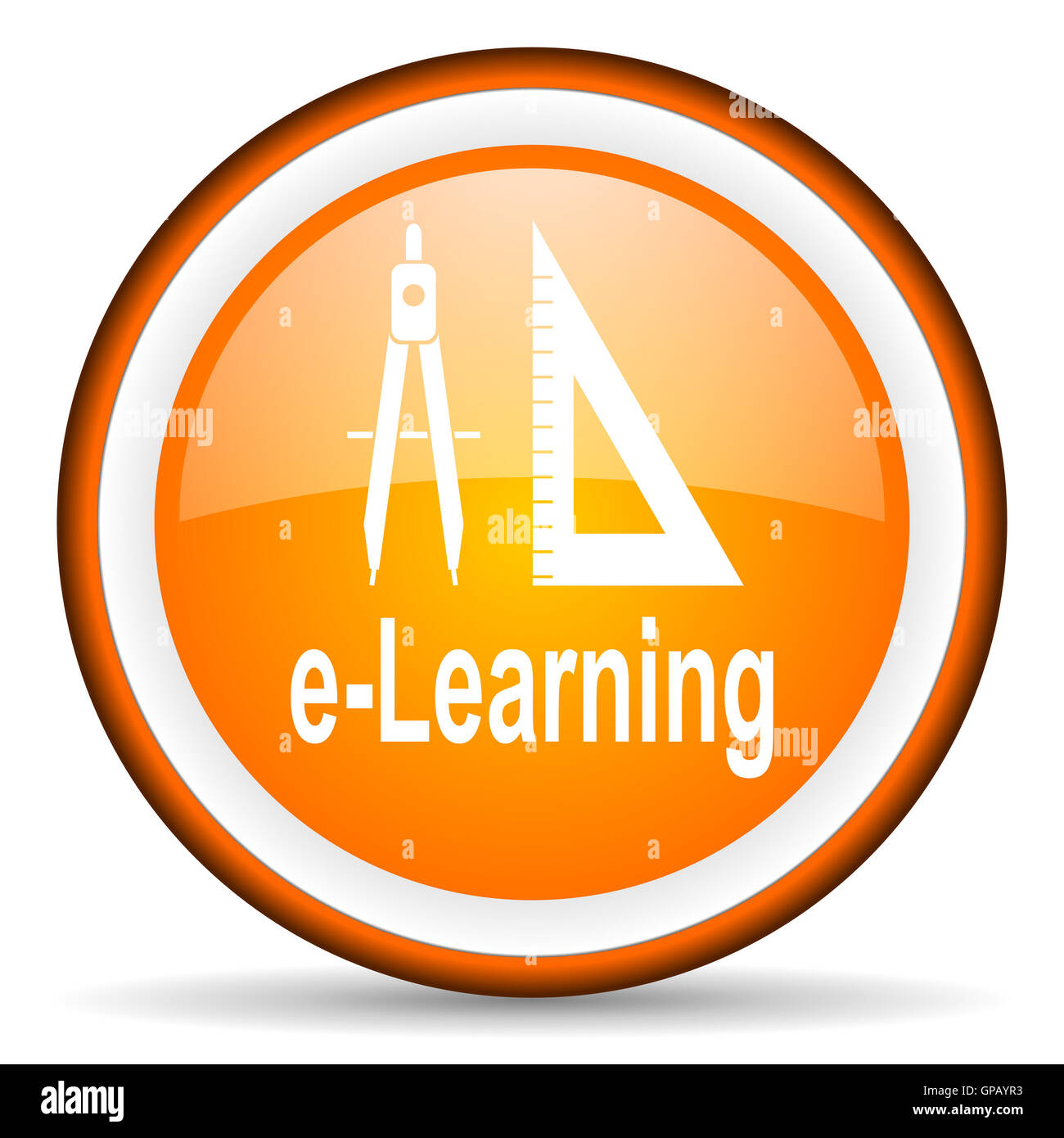 e-learning orange glossy circle icon on white background Stock Photo ...