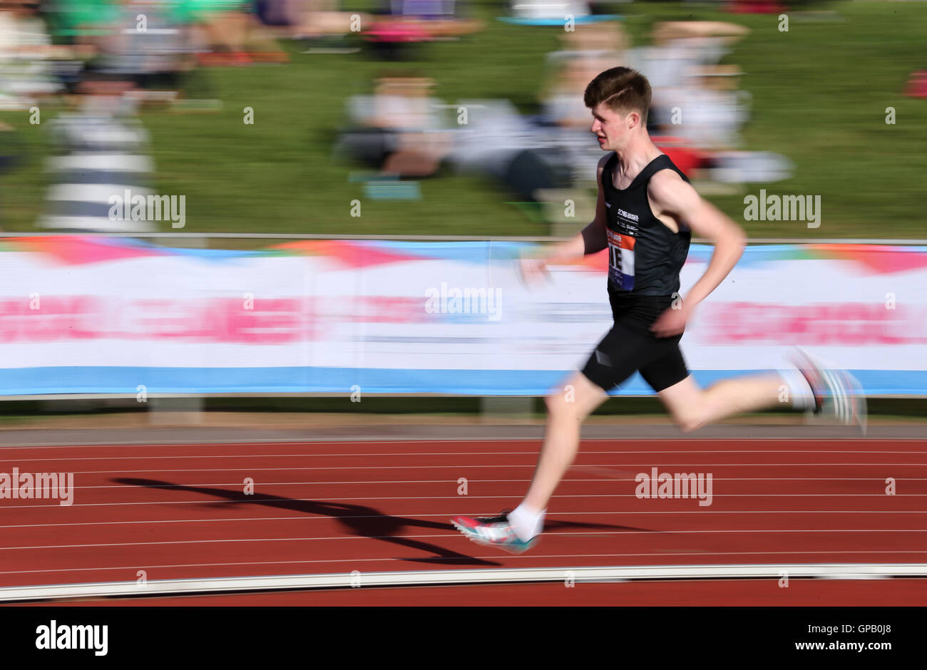 Action from the boys 4 x 400m relay during the Athletics on day two of ...