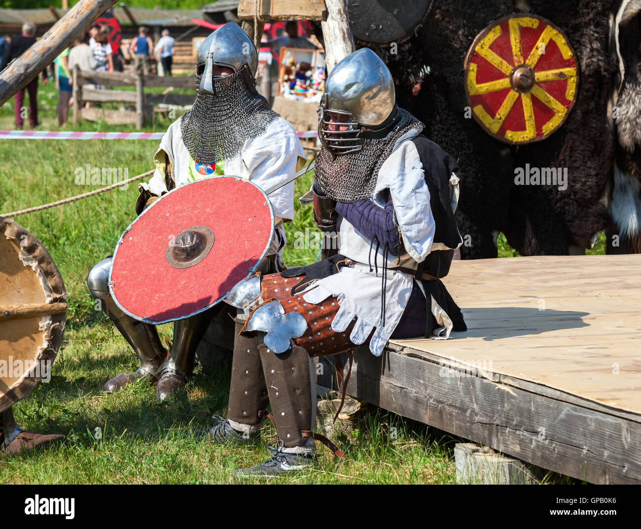Two unidentified knights in armor after fighting Stock Photo - Alamy