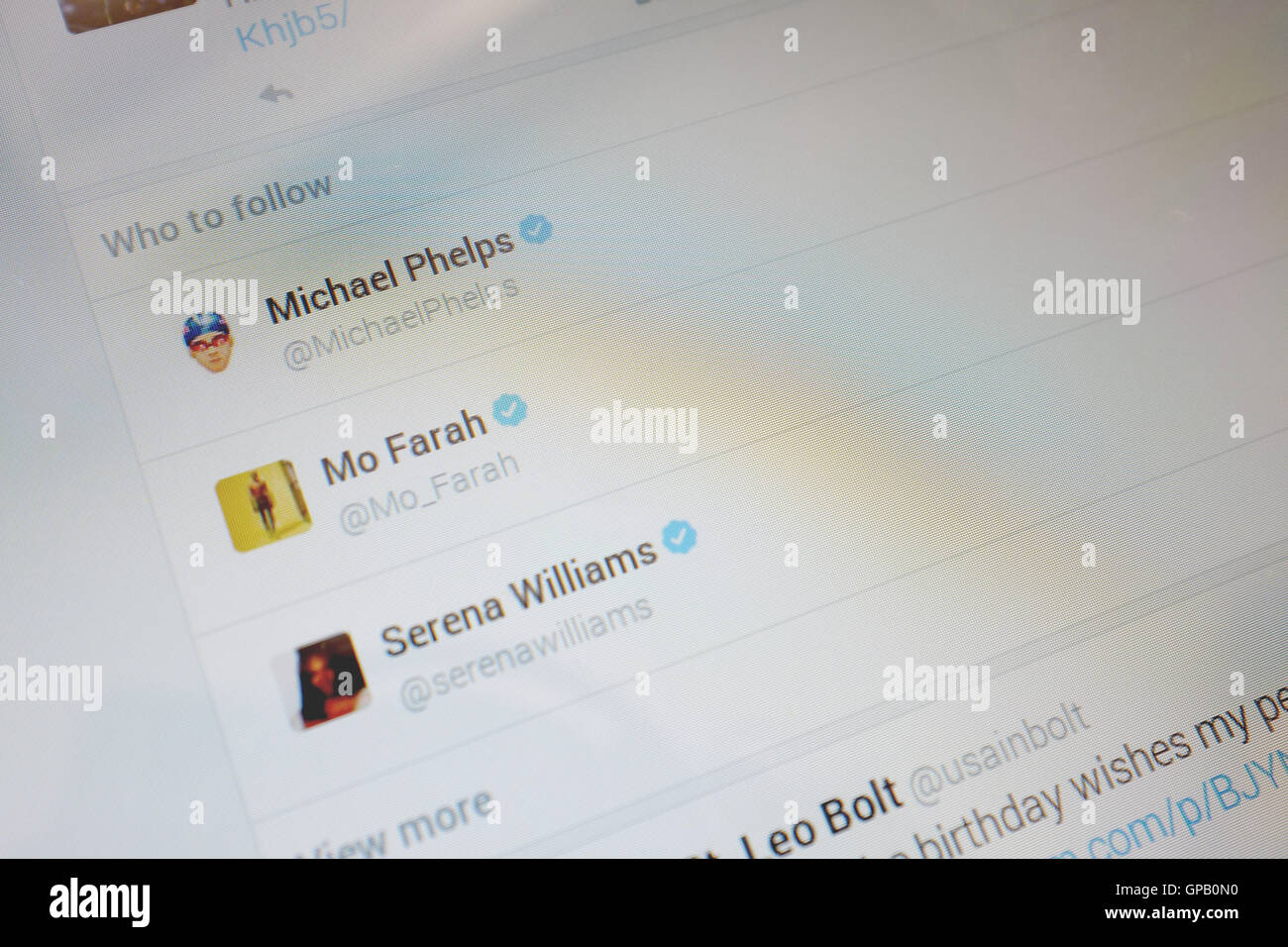 An image of the profiles of Olympic athletes on Twitter Stock Photo - Alamy