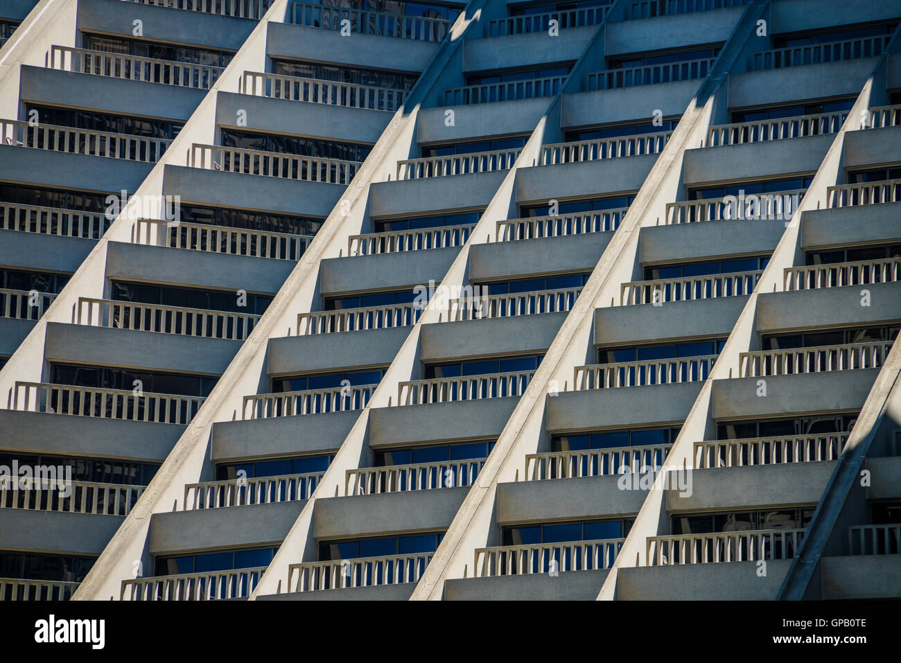 Building in San Francisco with exterior balconies and abstract slanted ...