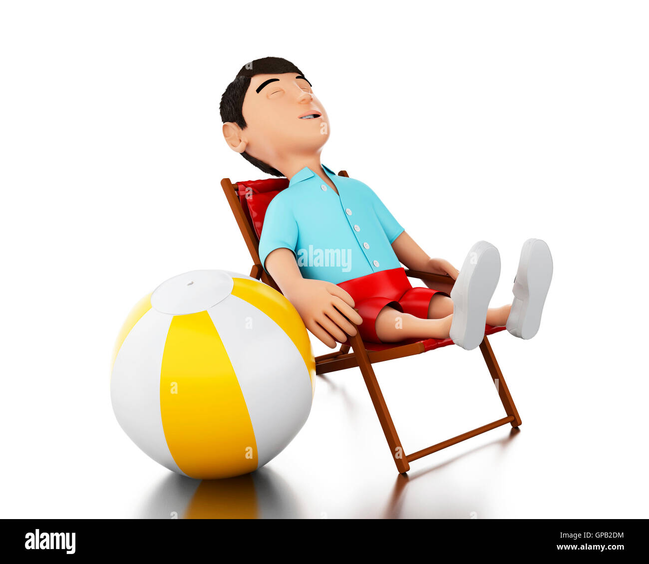 3d Illustration. Man relaxed on a beach chair with a beach ball ...
