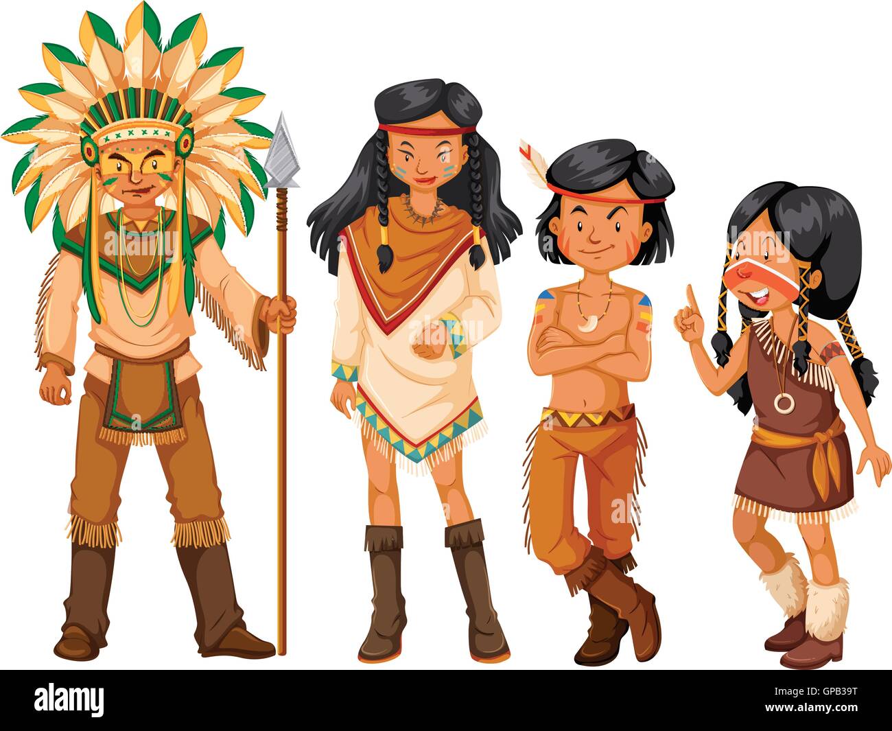 Group of native american indians in costume illustration Stock Vector ...