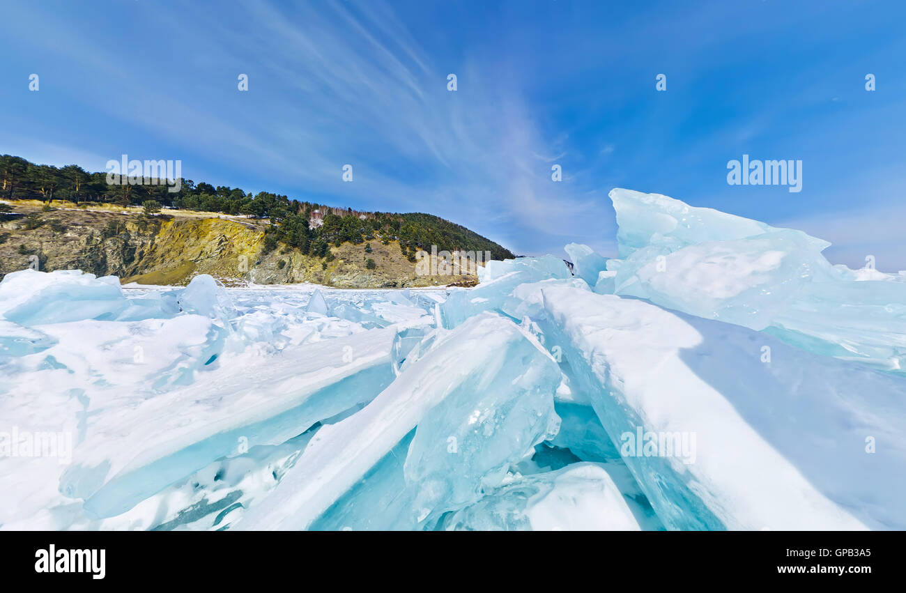 Blue ice hummocks Baikal stereographic panorama little planet Stock ...