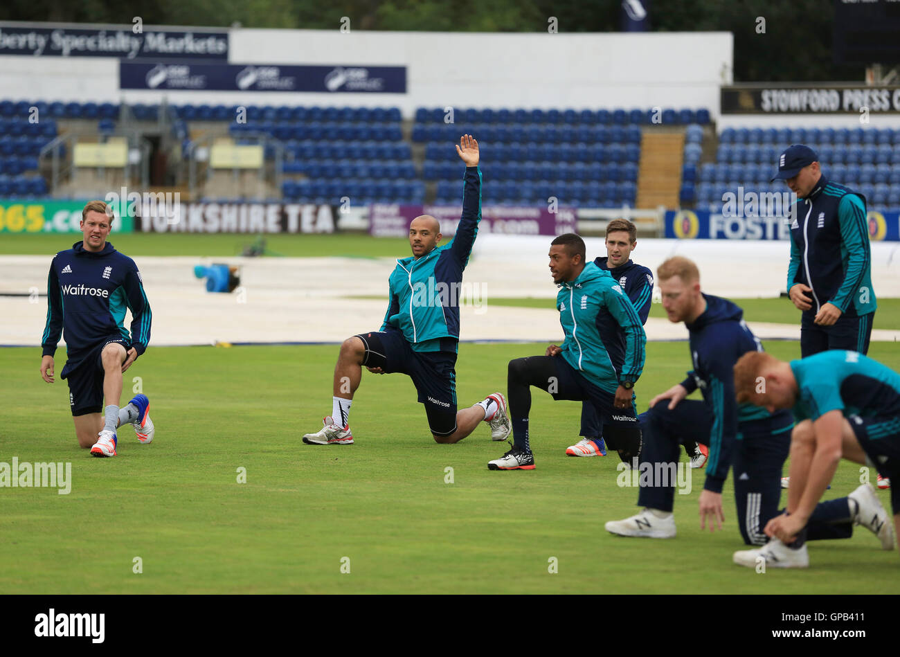 England players warm up during a nets session at the SSE SWALEC Stadium ...