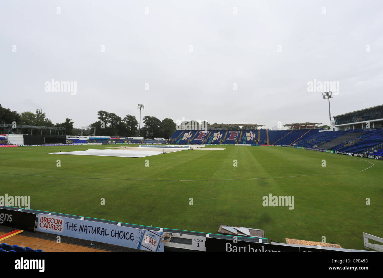 Heavy rain falls during a nets session at the SSE SWALEC Stadium ...