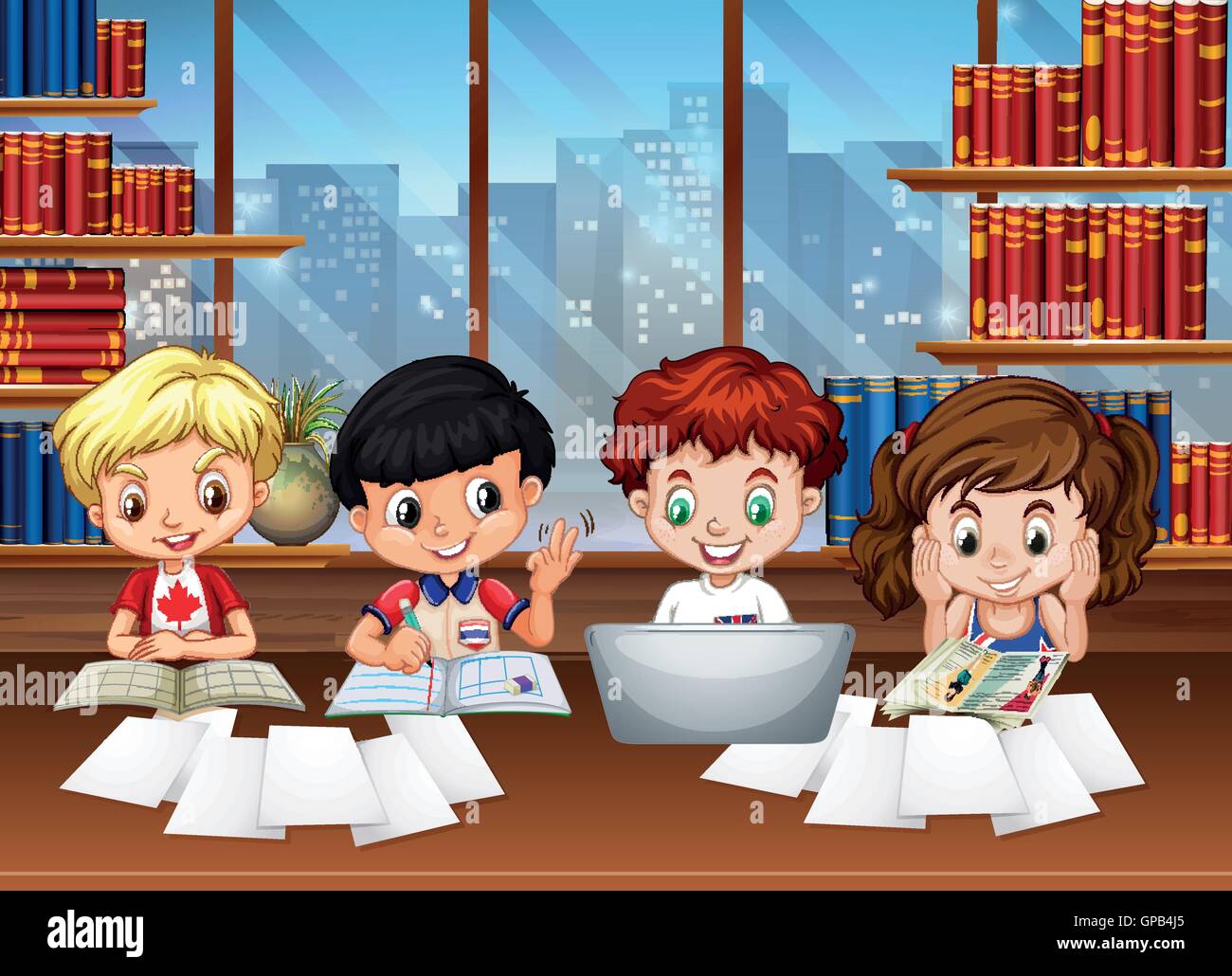 Kids working in the library illustration Stock Vector Image & Art - Alamy