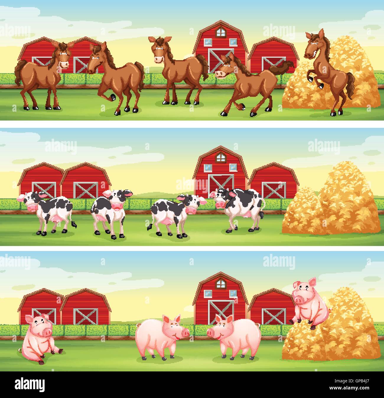 Farm animals in the farmyard illustration Stock Vector Image & Art - Alamy