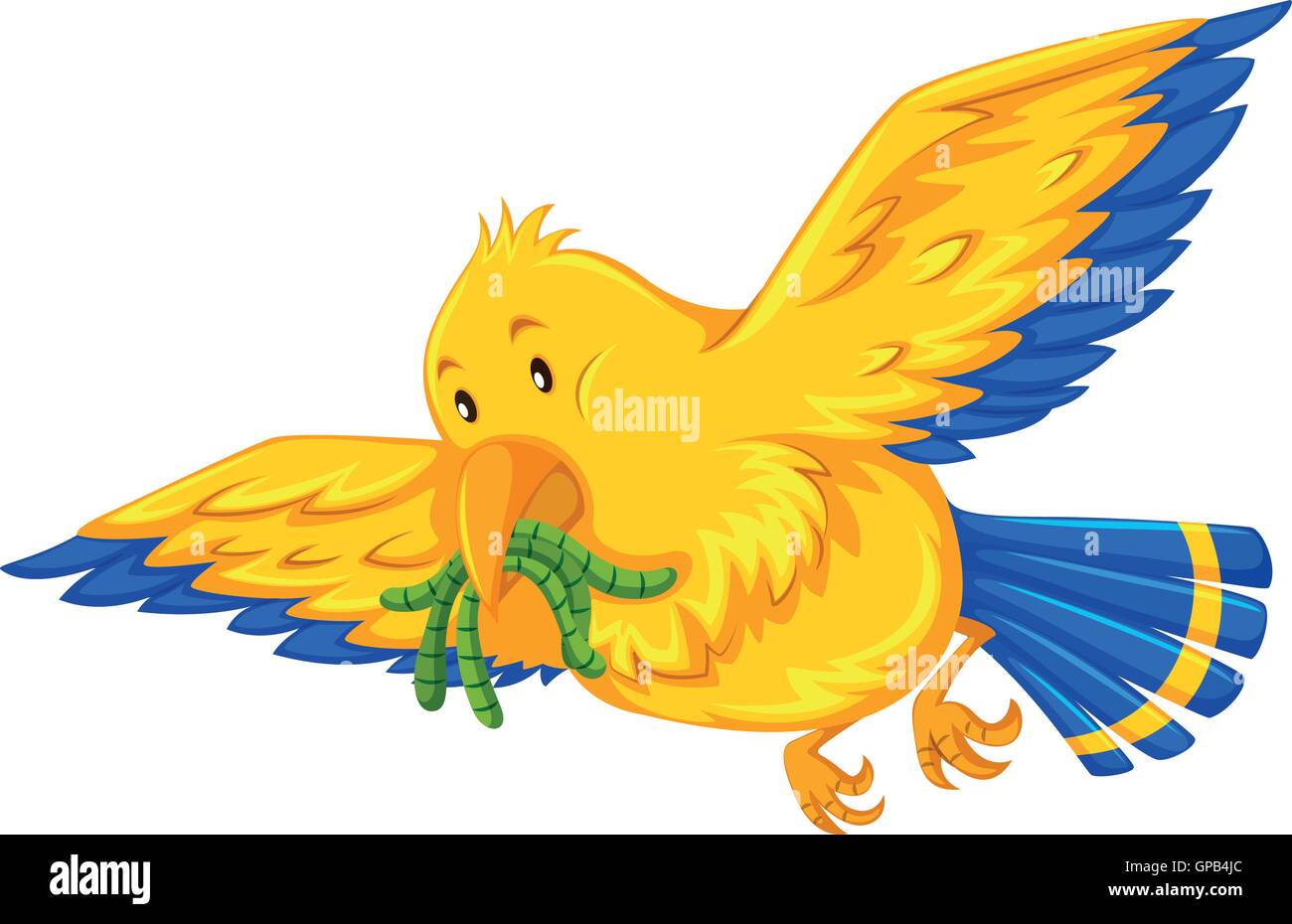 Yellow Bird Eating Little Worms Illustration Stock Vector Image And Art Alamy