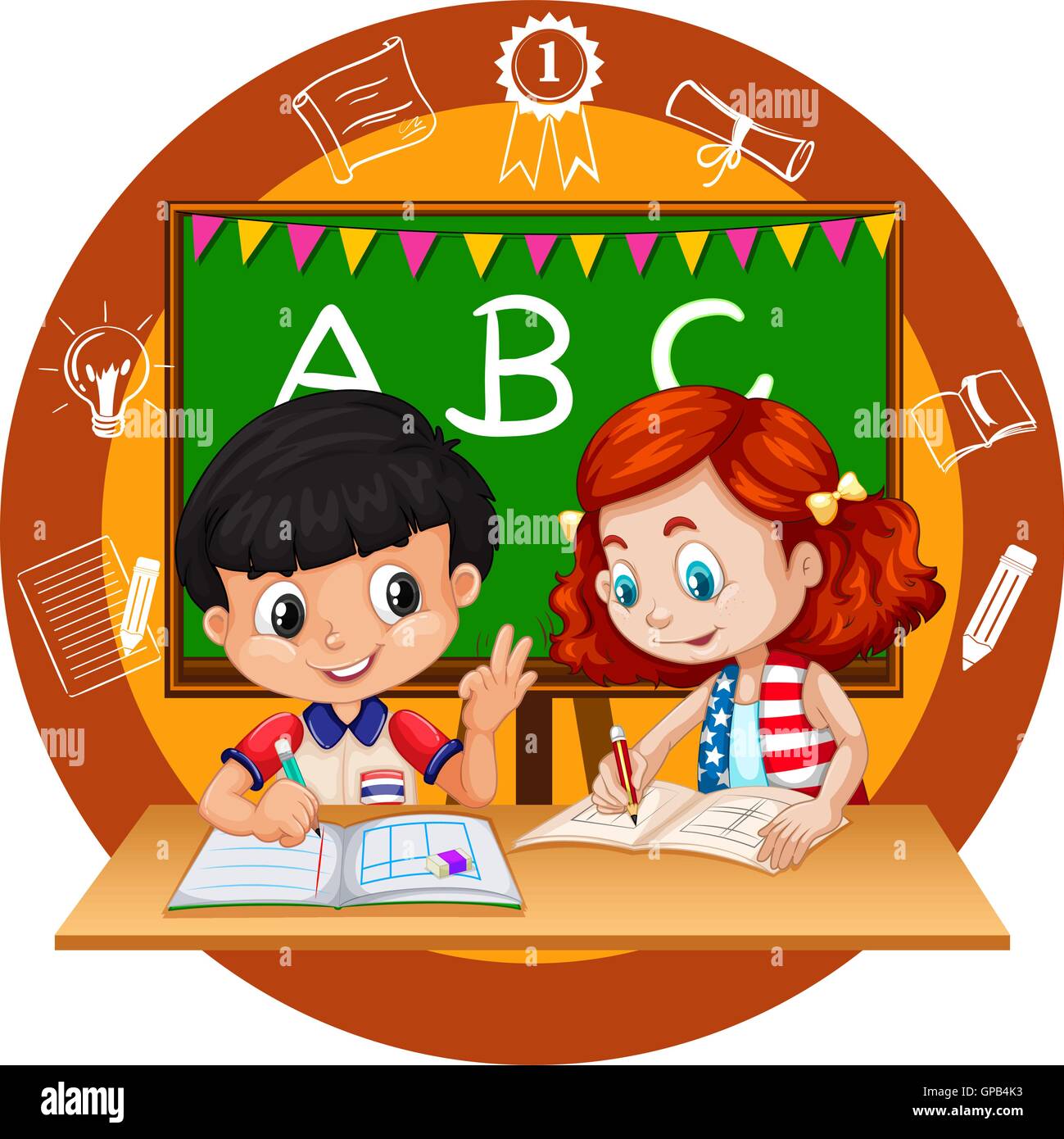 Two students doing homework illustration Stock Vector Image & Art - Alamy
