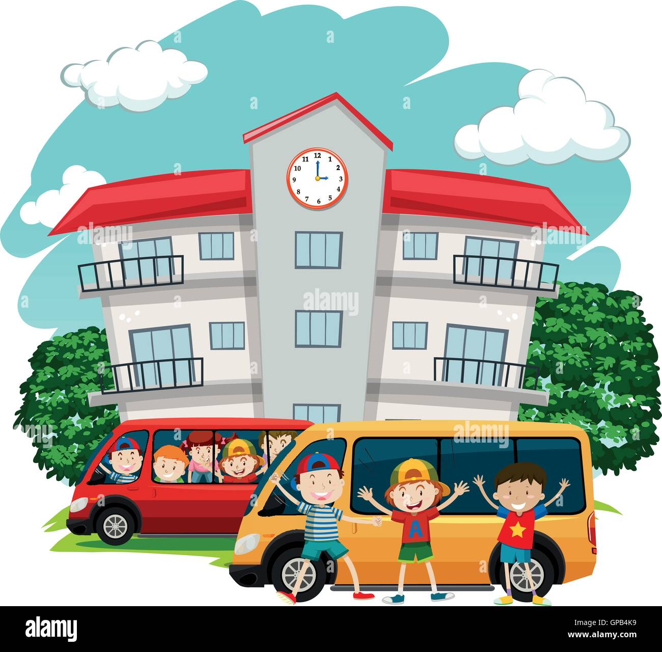 Children riding van to school illustration Stock Vector Image & Art - Alamy