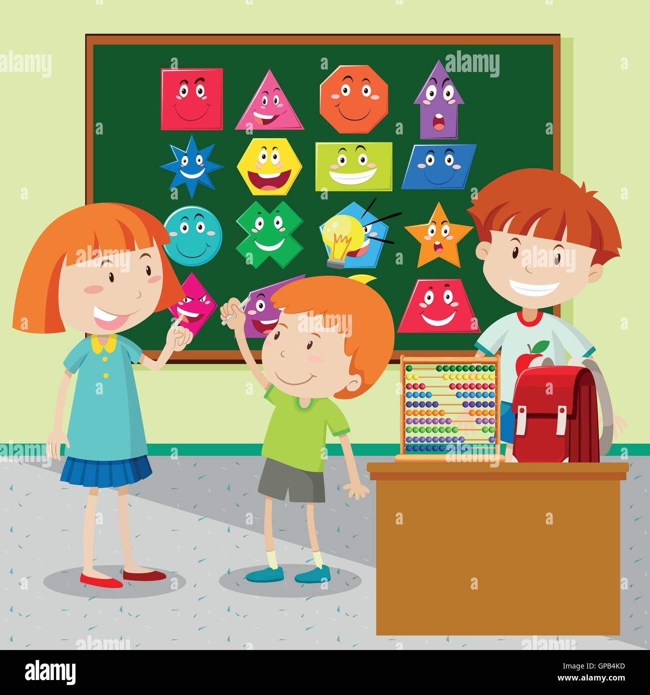 Students learning shapes in classroom illustration Stock Vector Image ...