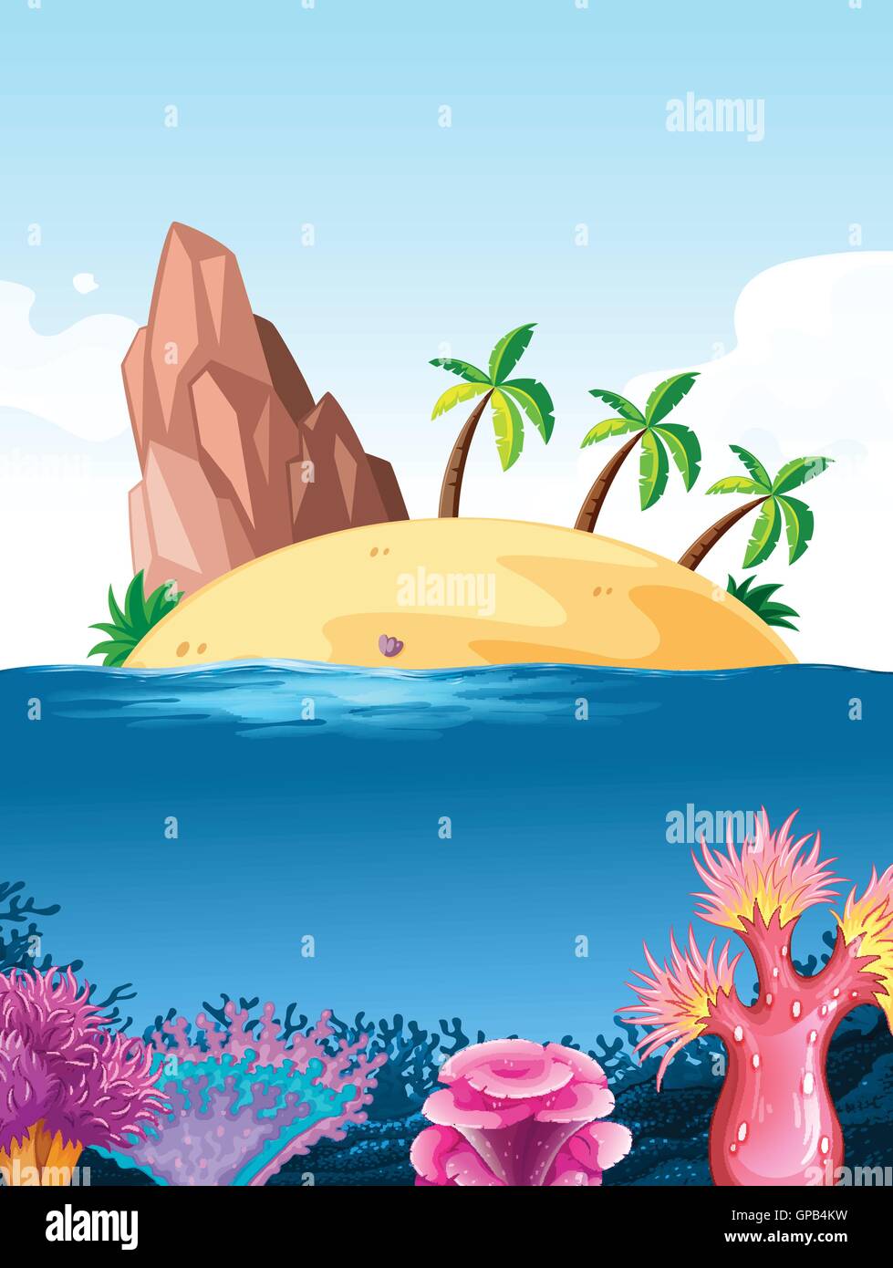 Nature scene with island on the ocean illustration Stock Vector Image ...