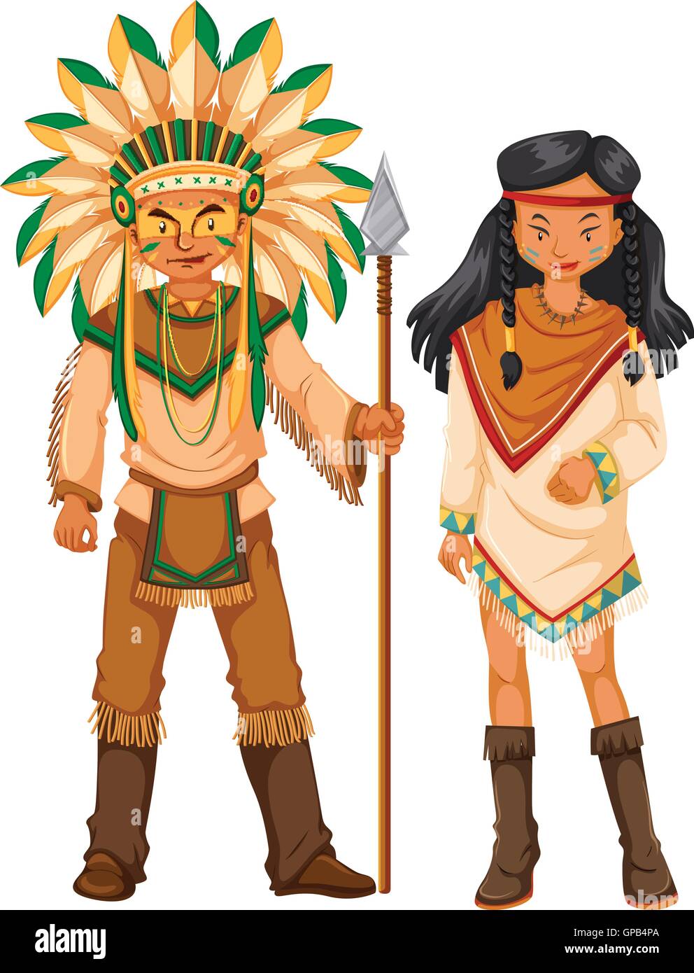 Two native american indians in costume illustration Stock Vector Image ...