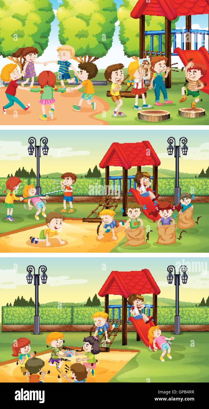 Many children playing in the playground illustration Stock Vector Image ...