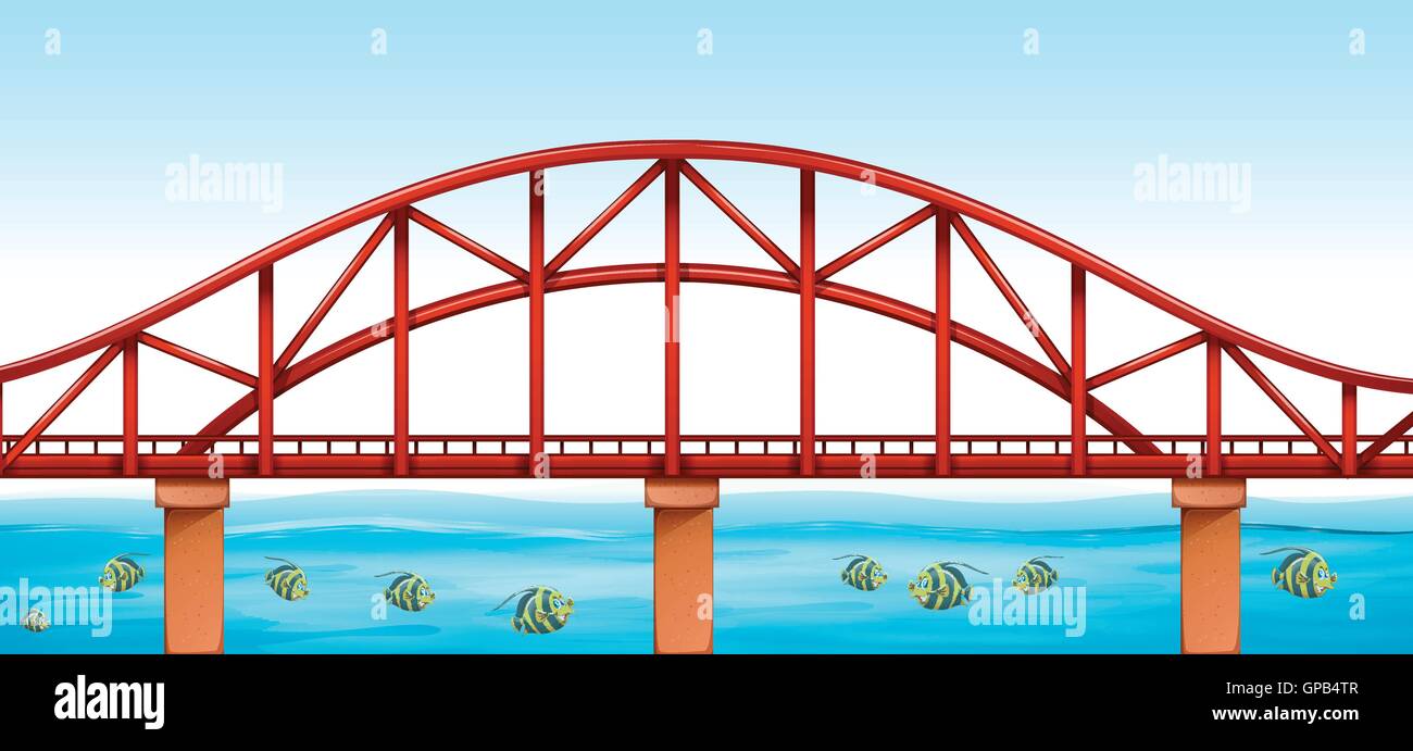 Scene with bridge over the ocean illustration Stock Vector Image & Art ...
