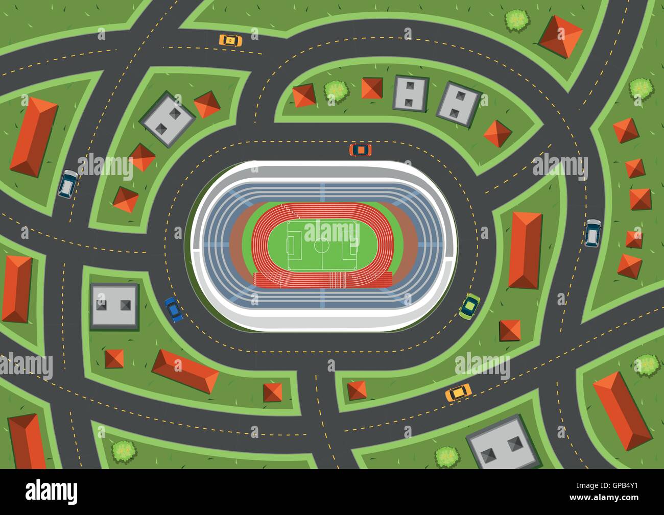 Aerial view with cars on road illustration Stock Vector Image & Art - Alamy