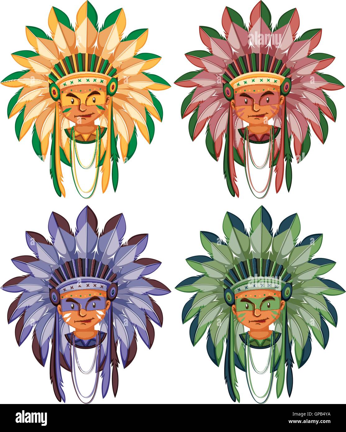 Four heads of native american indians illustration Stock Vector Image ...