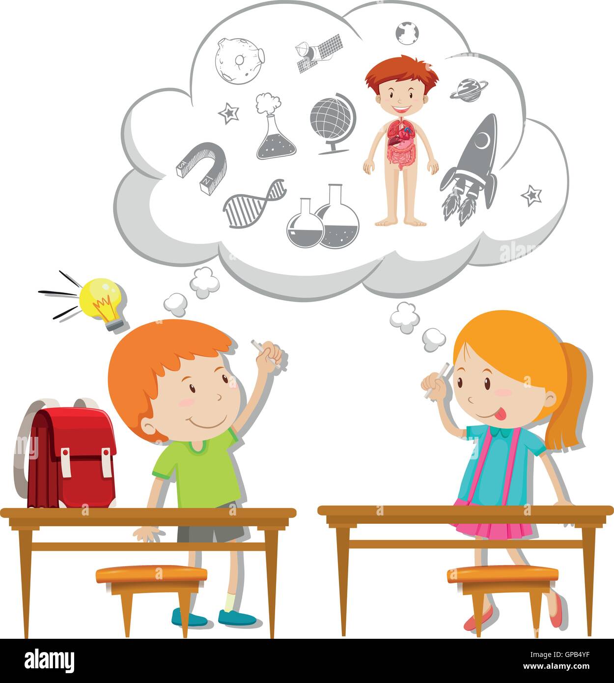 Two students thinking about schoolwork illustration Stock Vector Image ...