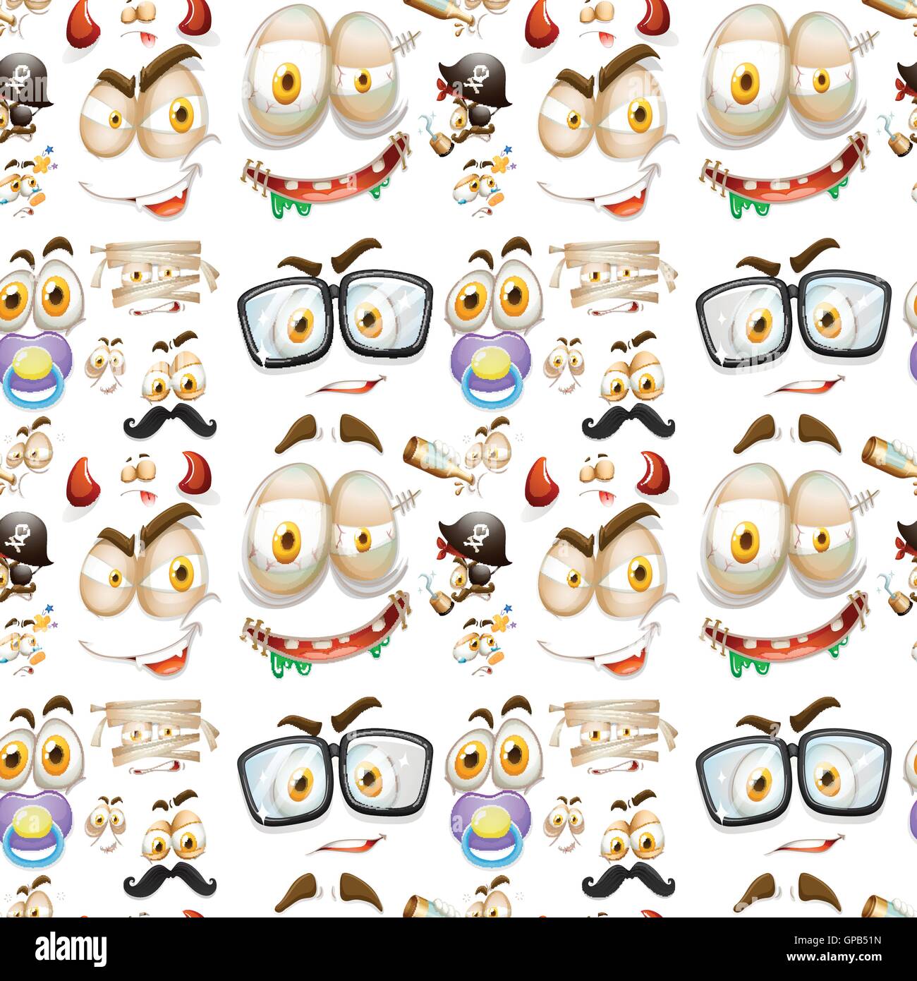 Seamless background with different facial expressions illustration ...