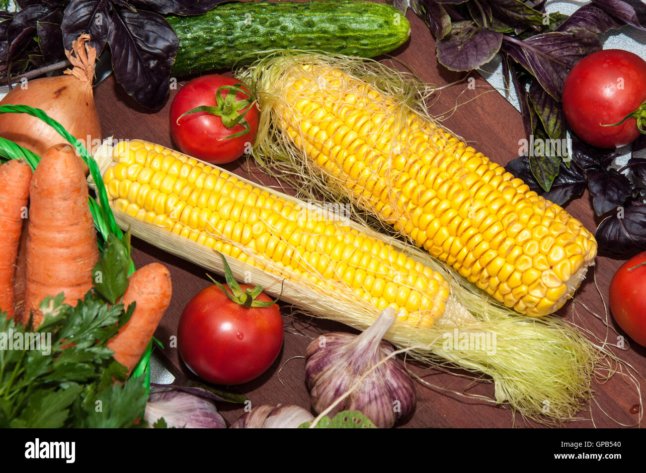 Fresh vegetables and greens for cooking vegetable dishes Stock Photo ...